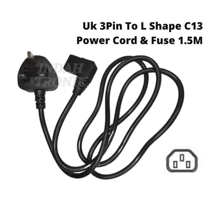 1.5 Meter UK 3 Pin Plug L Shape Power Cord with Fuse -1.5M | Lazada