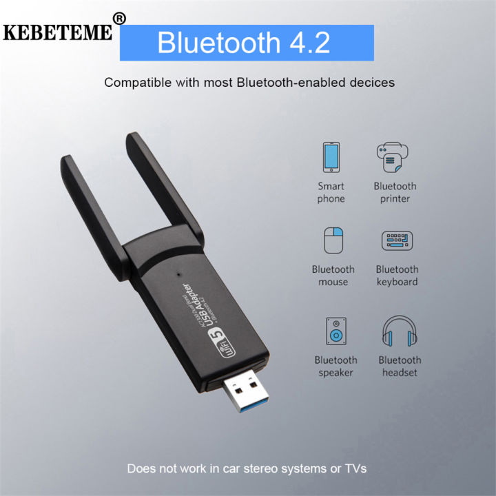 KEBETEME USB 3.0 1200Mbps Bluetooth WIFI Adapter Dual Band 5GHz 2.4GHz ...