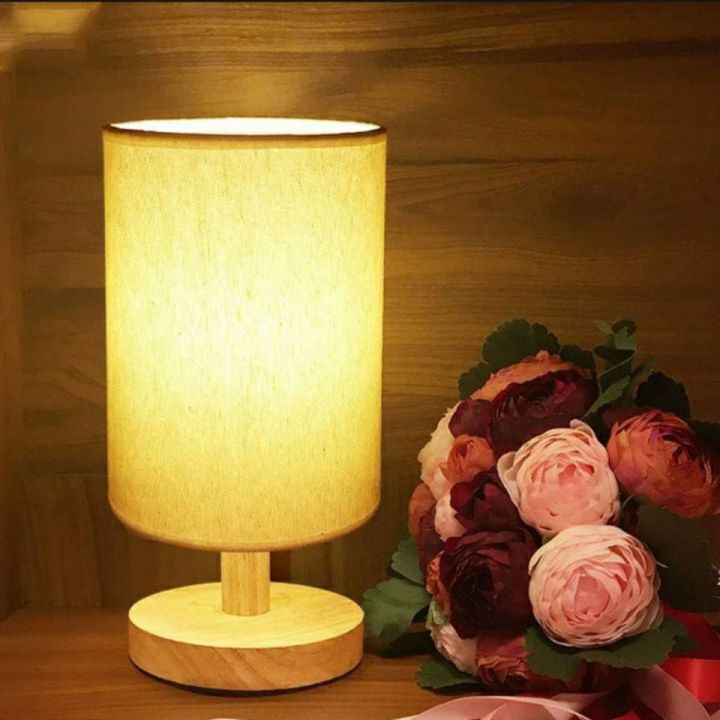 Wood Base Modern Vintage Lamp Room Shade Table Desk Bed Bedside LED ...