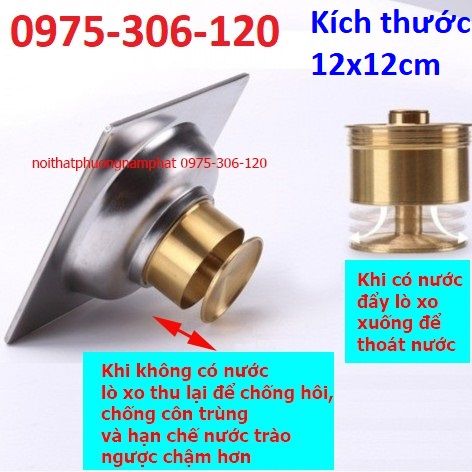 Hố Ga Phễu Thoát Sàn Lược Rác LÒ XO INOX 304 HG5 12x12cm HÀNG Đánh Bóng Chống Mùi Hôi CHỐNG CÔN ...