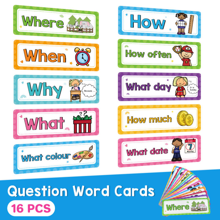 16PCS WH Question Flash Cards Set Kids Educational Flashcards ...