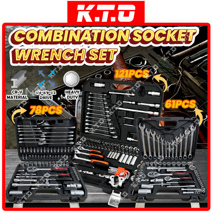 Automotive Dr Socket Combination Set 1/4” 3/8” 1/2” Ratchet Wrench ...