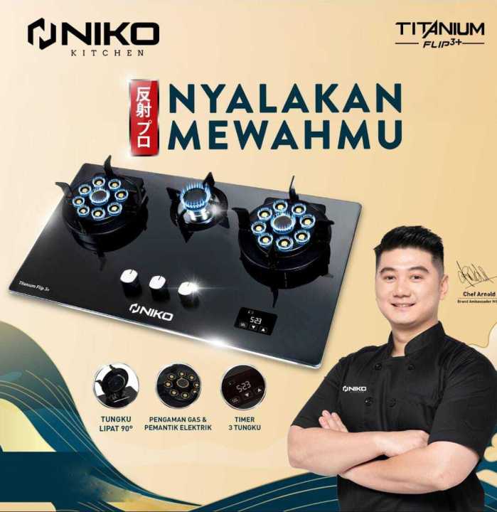Niko Kompor Gas Tanam dan Meja 2 dan 3 Tungku Titanium Flip Plus Series ...