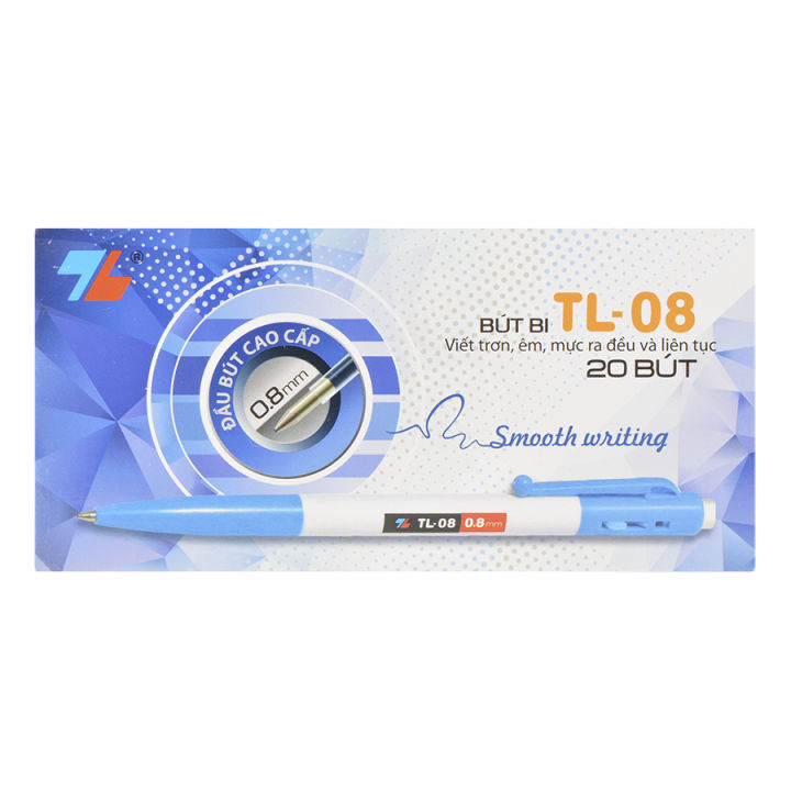 Hộp 20 cây bút viết bi bấm Thiên Long TL08 / TL-08 ngòi 0.8mm mực xanh / đỏ / đen cổ điển ...