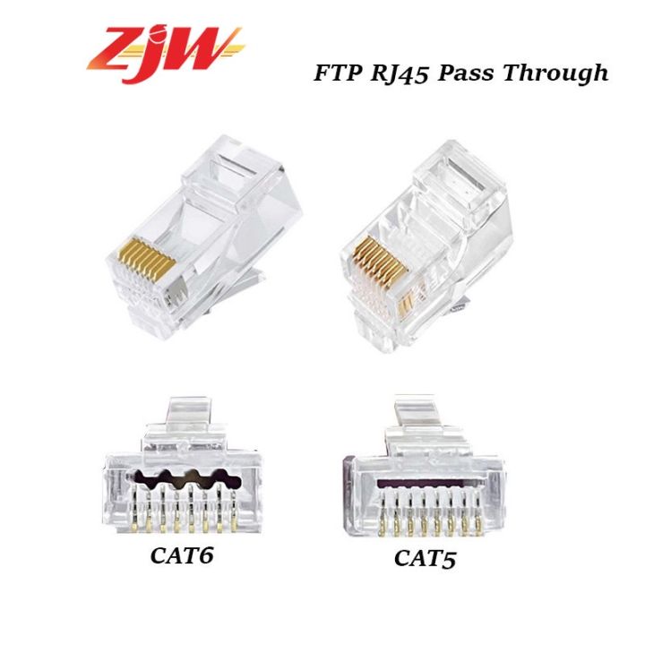 ZJW 100Pcs CAT5/CAT6 FTP RJ45 Pass Through RJ45 Connector Unshielded ...
