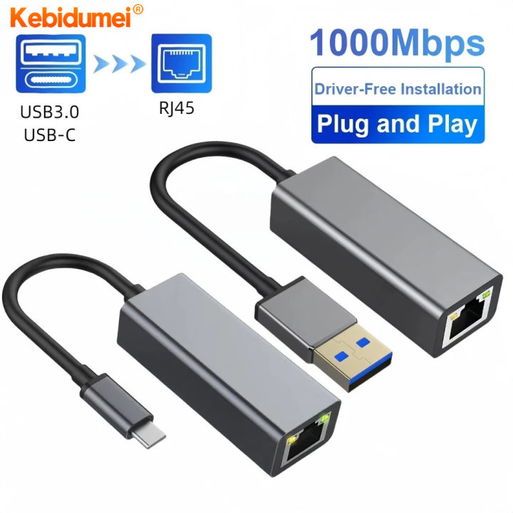 Kebidumei Usb 3 0 To Ethernet Network Card Aluminum Gigabit Type C Adapter For Laptop 1000