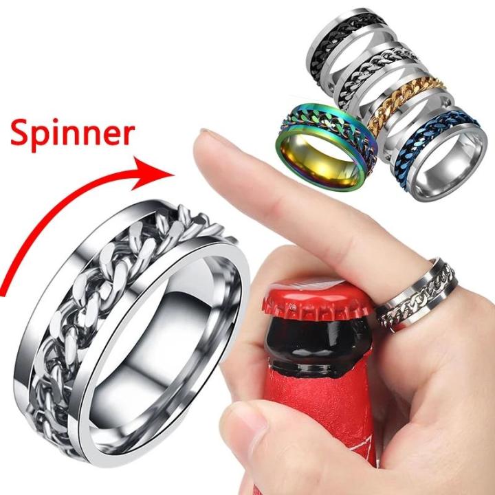 Titanium Chain Swivel Link Spinner Ring For Men Women Cool Hiphop Punk ...