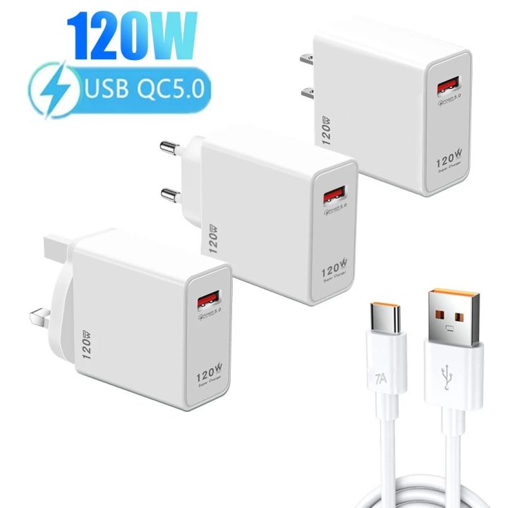 120W USB Charger Fast Charging QC5.0 USB C Cable Type C Cable Mobile ...