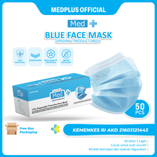 Med+ Masker 3Ply Putih/Hitam/Biru/Pink/Hijau 50 Pcs / Masker 3Ply ...