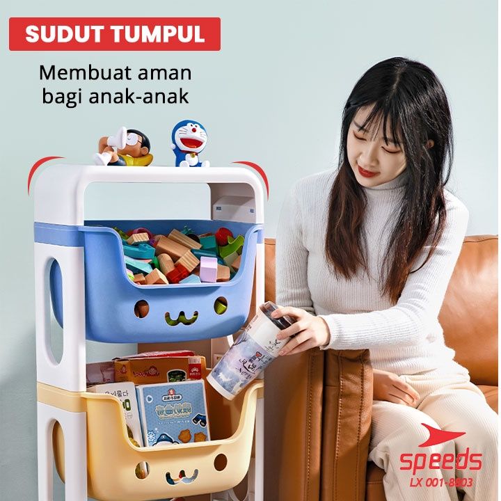 SPEEDS Rak Mainan Anak Smile Rak Mini Roda Susun 3 Tempat Penyimpanan ...