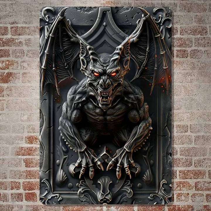 Vintage Gargoyle Warrior Metal Aluminum Sign, Wall Mount Decorative ...