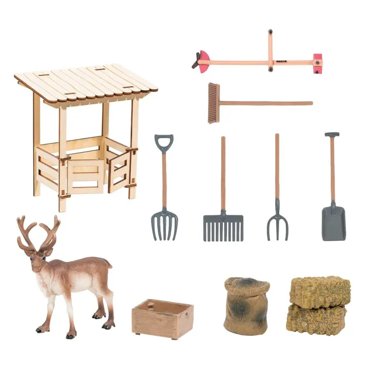 Children’s Empathy Toys Farm Play Set 12pcs Wooden Reindeer Farm ...