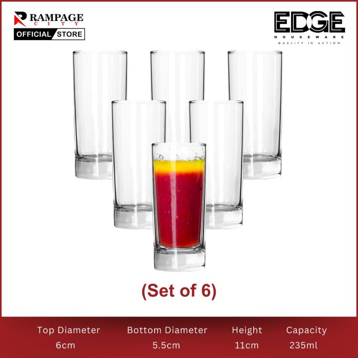 Edge Highball Glasses with Heavy Base, Clear Drinking Glasses Set of 6 ...