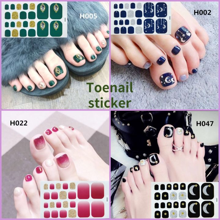 【Ready Stock】H 3D Toenail Sticker Grid stripe Cartoon Gold Foil ...