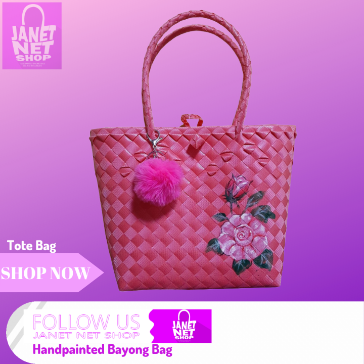 Handpainted Bayong Bag SMALL HARD with zipper (Pink Flowers) | Lazada PH