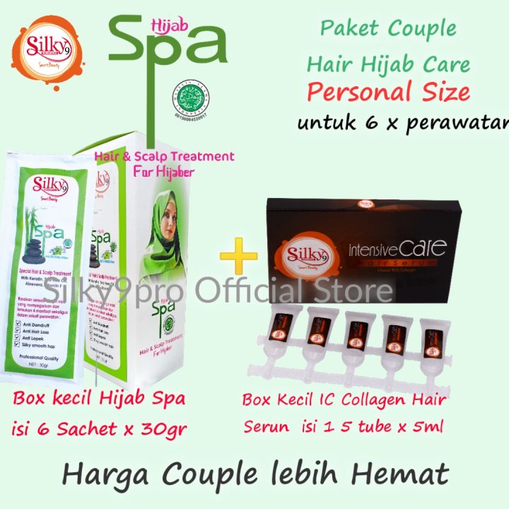 Silky9 paket Couple Hijab Spa Sachet box isi 6 + Collagen hair serum ...