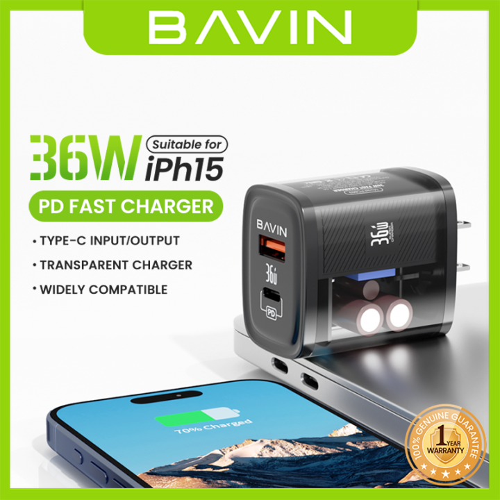 BAVIN PC869 36W Fast Charging Charger Dual USB & PD Port W/ Fast Charge ...