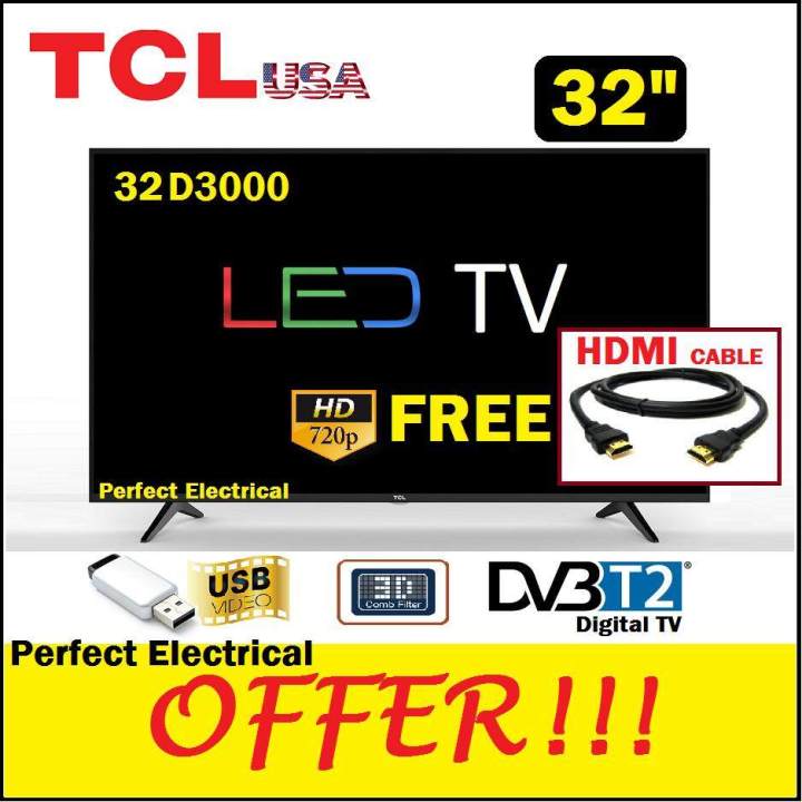 TCL 32 inch LED TV 32d3000 DVB-T2 digital TV DVB T2 [free HDMI Cable] MyTV Freeview | Lazada