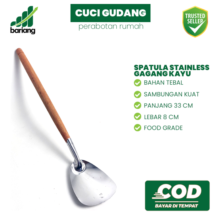 HARGA PROMO !! 12PCS Sodet Stainless Gagang Kayu / Spatula Stainless ...