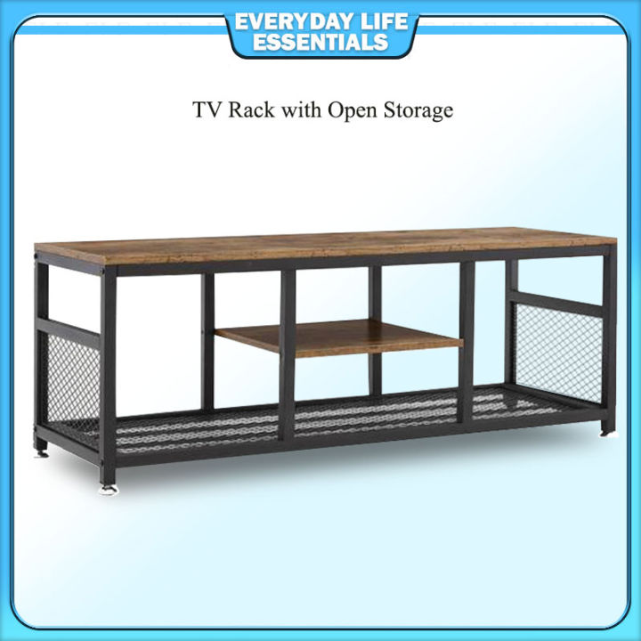 TV Cabinet with Open Storage [ Industrial Modern TV Stand Rack for ...