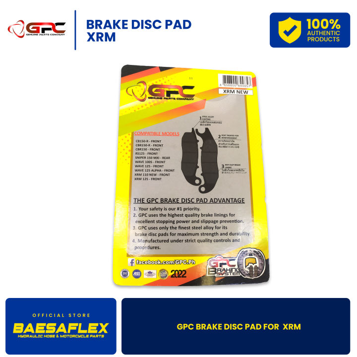 GPC BRAKE PAD FOR CB150-R, CBR150, RS125, SNIPER 150 MXi, WAVE 100S ...