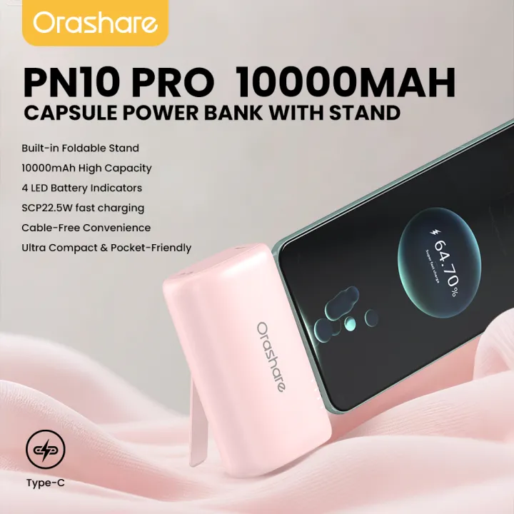Orashare PN10 Pro 10000mAh Portable Power Bank with Stand, Supports ...