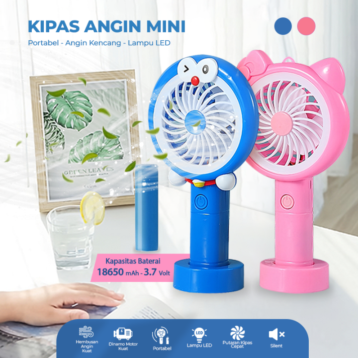 KIPAS MINI KARAKTER DILENGKAPI DENGAN LED LIGHT HELLO KITY DAN DORAEMON ...