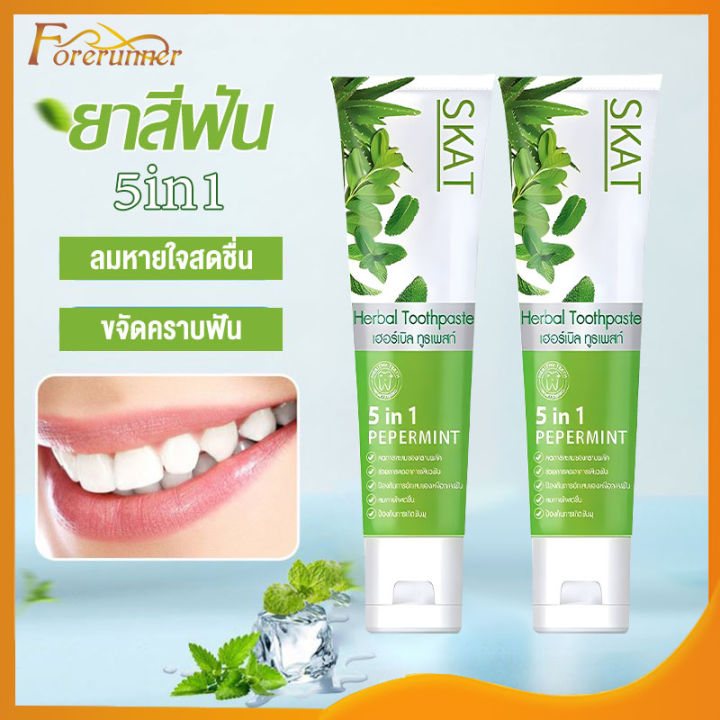 ยาสีฟันสมุนไพร ยาสีฟัน ลมหายใจสดชื่น มีฟลูออไรด์ 100g 5in1 SKAT Herbal ...