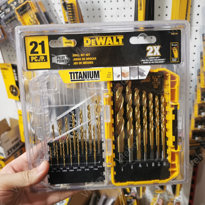 DEWALT DW1361ไทเทเนียมไนไตรด์เคลือบสว่านชุดนักบินจุด21ชิ้นมีความแข็งแรง ...