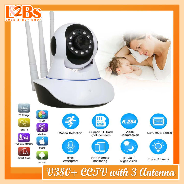 V380+ with 3 Antenna Wireless 1080P HD IP Camera V380+ Security Camera ...