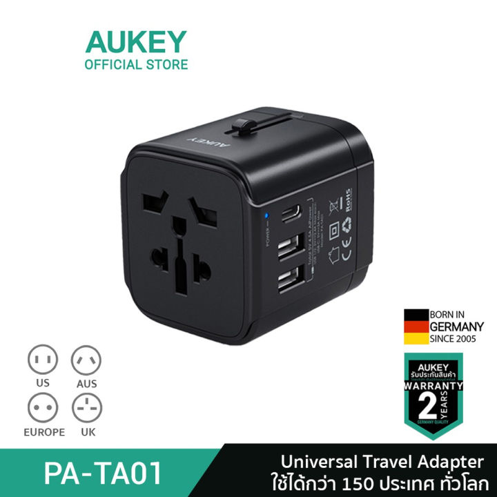 AUKEY หัวแปลงปลั๊กไฟ AUKEY Universal Travel Adapter มาพร้อม ช่อง USB-C ...