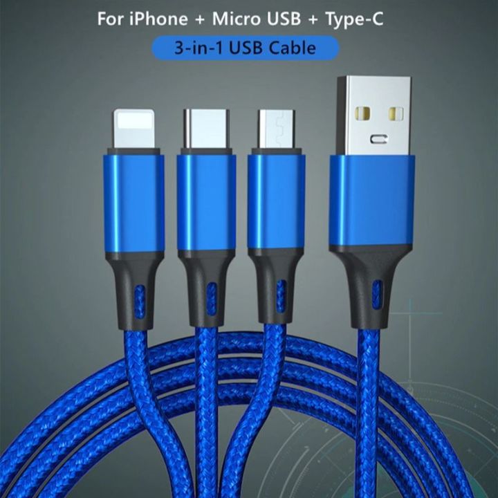 3in1 USB Cable Micro USB / Type-C / Lightning Quick Charge and Data ...