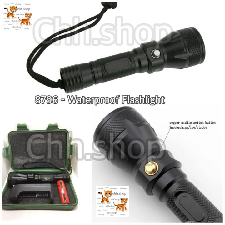 Waterproof LED Flashlight Diving, Camping Rechargeable Flashlight (8796 ...