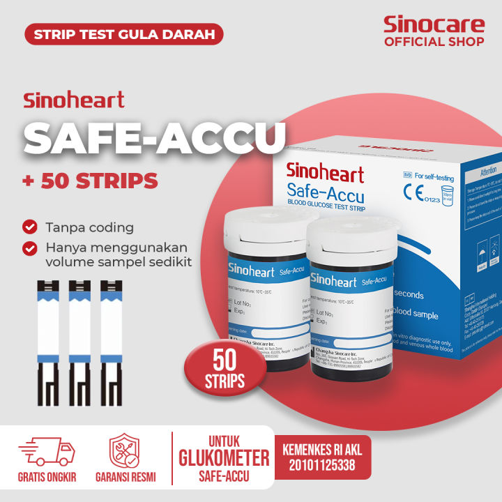 Sinocare Isi Alat Cek Gula Darah Safe Accu BGM Strip (50 / 100 / 150 ...