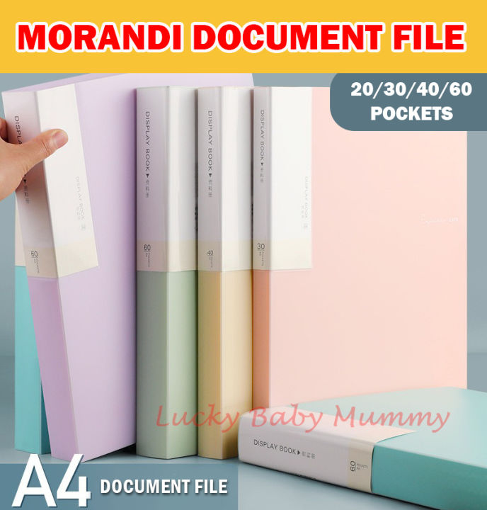 [20/30/40/60 pockets] Morandi PVC Document Folder A4 Size File Clear Pockets Paper Organizers ...
