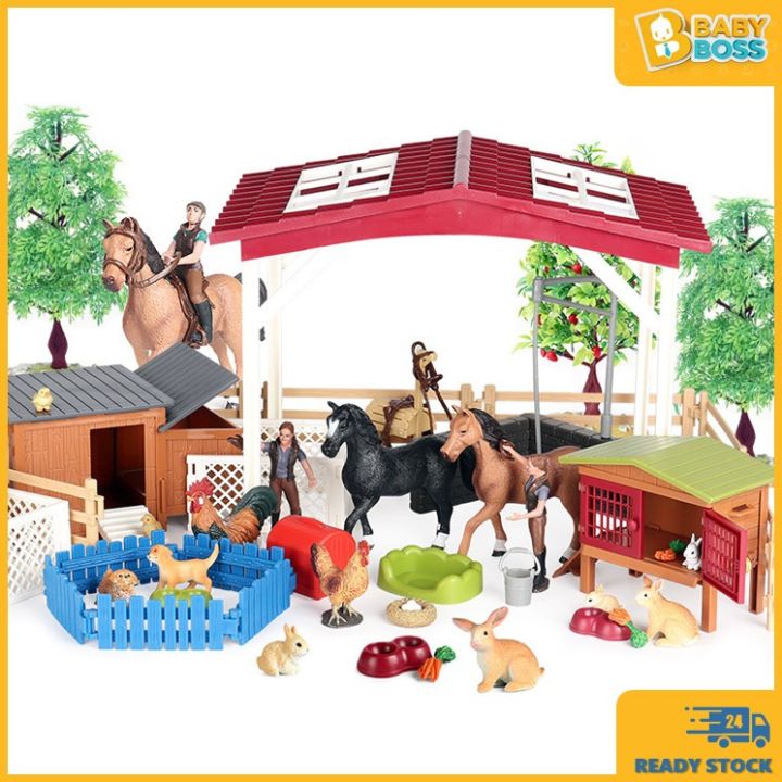 BabyBoss Farm Animal Figurine Toy with Barn House Fences Farm Tools ...