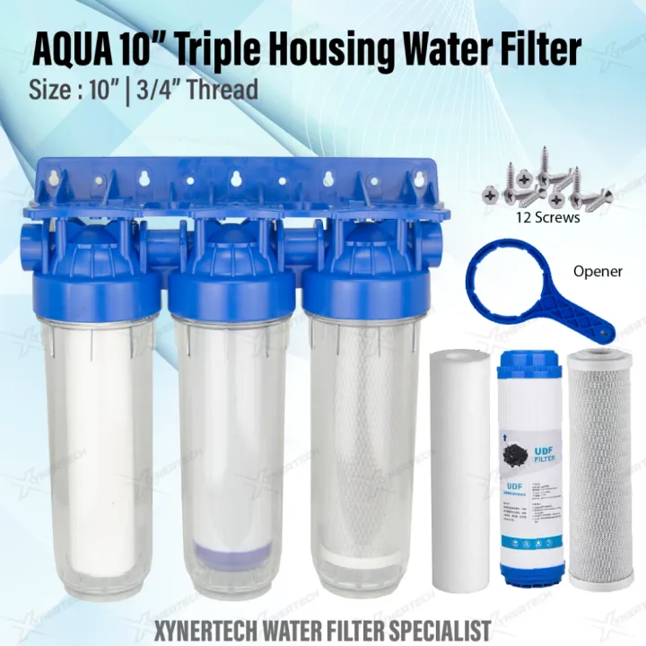 AQUA 10" Inch Triple Stage Housing Water Filter Anti-Sediment Anti ...