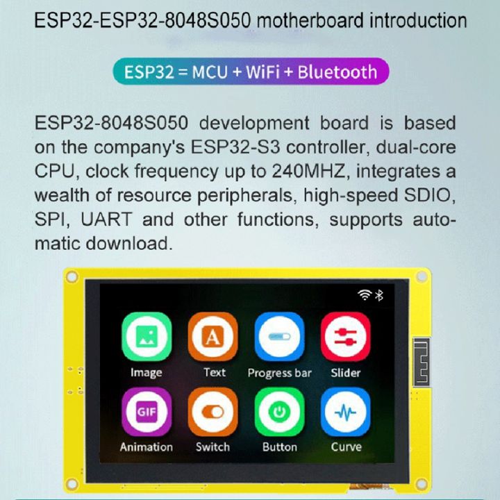 ESP32-S3 7-Inch 800X480 TN RGB LCD TFT HMI 8M PSRAM 16M Flash Smart Display MCU WIFI Bluetooth ...