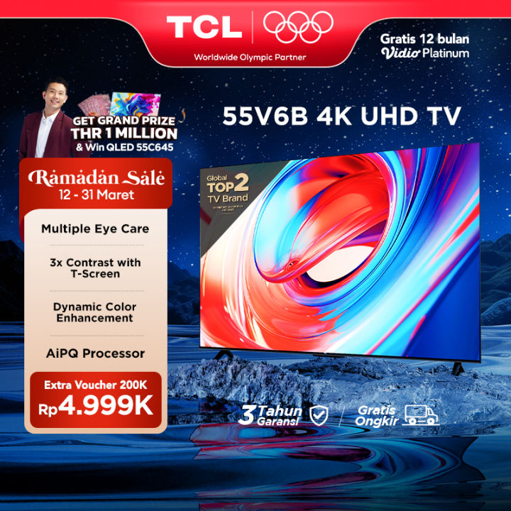 [4K Google TV] TCL 55 Inch V6B - Smart UHD - T-Screen - Dolby Audio ...
