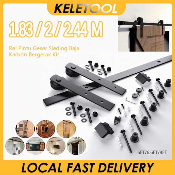 6FT/6.6FT/8FT Rel Pintu Geser Sleding Baja Karbon Bergerak Kit Katrol ...