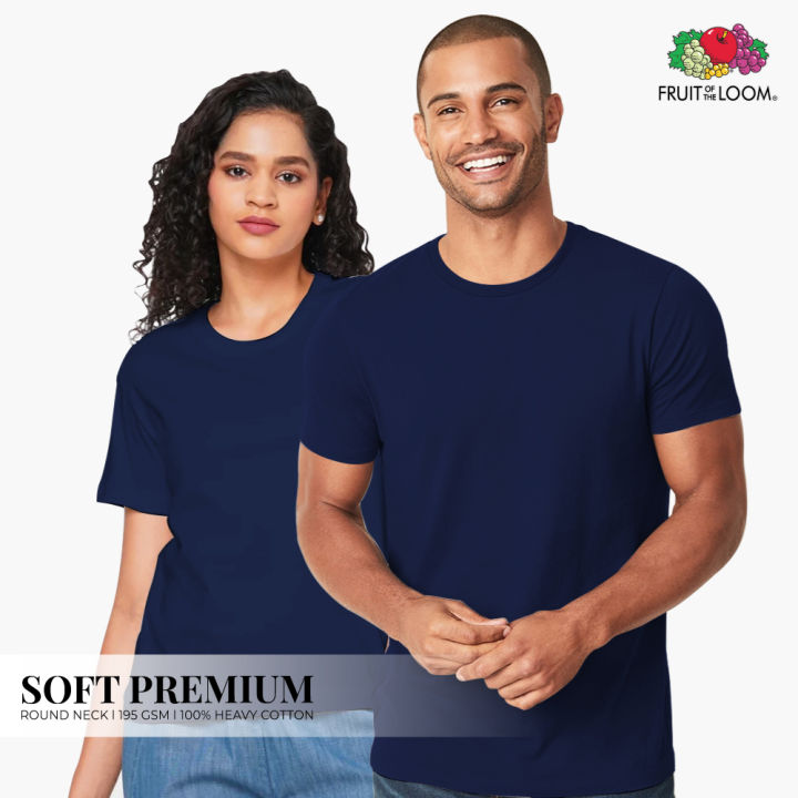 Fruit of the Loom Unisex Soft Premium Navy Blue TShirt Plain Round Neck Heavy Cotton Shirt ...
