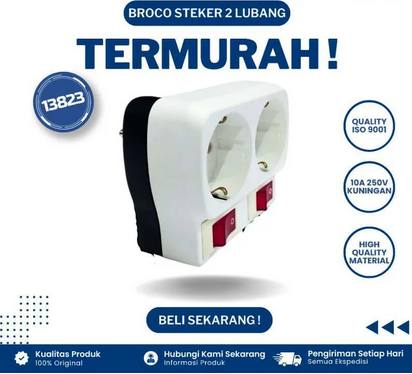 BROCO 2LB + 2S Broco Stop Kontak 2 Cabang dengan Arde + Saklar dan ...