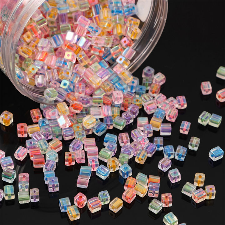 50pcs/Bag 5mm Cube Beads Ice Cream Color Charms Loose Square Czech ...
