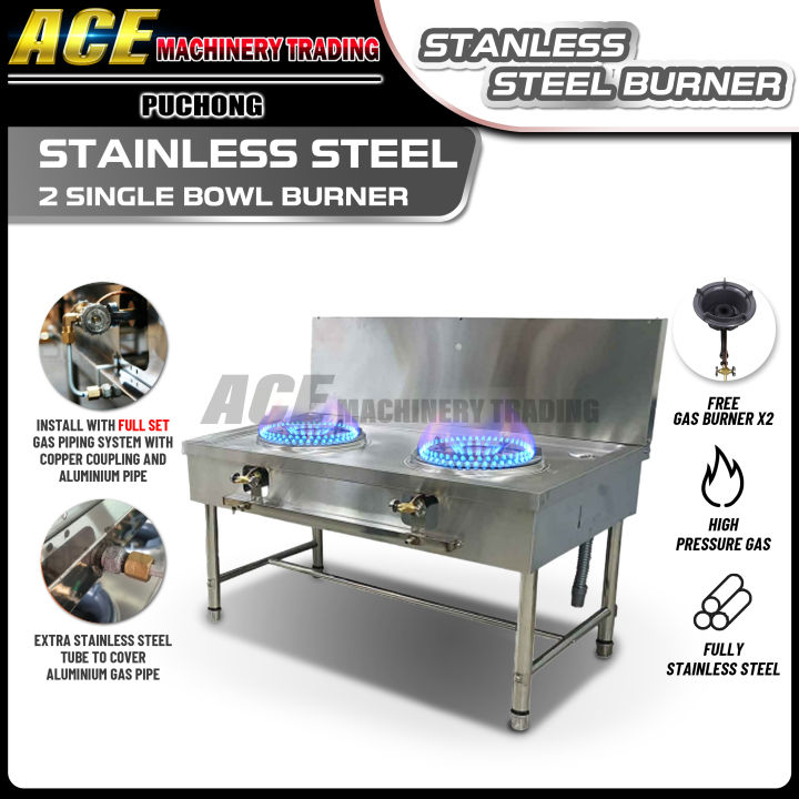 Stainless Steel Kwali Range 2 Burner High Pressure Dapur Gas 2 Tungku ...