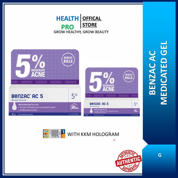 BENZAC 5% Benzoyl Peroxide Medicated Acne Gel 15/60g - Keratosis ...