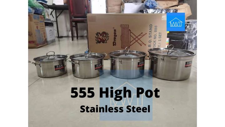 555 Stainless Steel High Pot with Glass Lid Thick High Quality Cookware ...