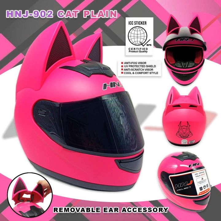 HNJ Motorcycle Plain Cat Ear Tinted Visor Full Face Helmet Riding ...