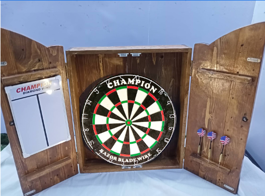 Champion RAZOR BLADE WIRE Dart Board with Wooden Dart Board Closet ...