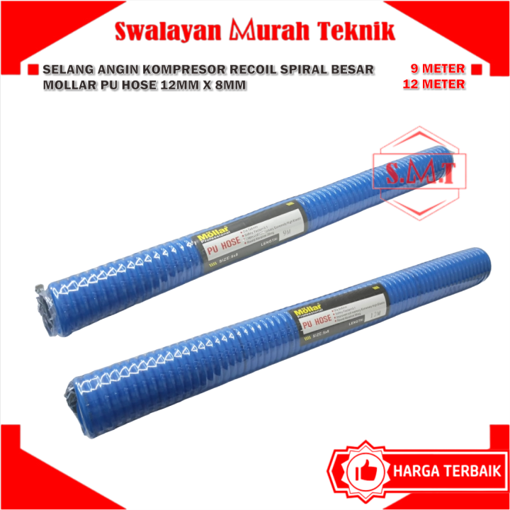 Selang Angin Kompresor Recoil Spiral BESAR 12mm x 8mm MOLLAR PU Hose ...