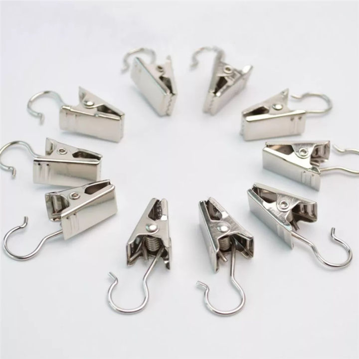 10Pcs/set Stainless Steel Curtain Clips on Hook Hanging Clothes Peg ...